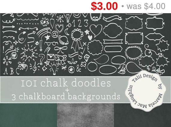 Chalkboard Doodles Clip Art 101 WHITE CHALK DOODLES+ 3 Chalkboard ...
