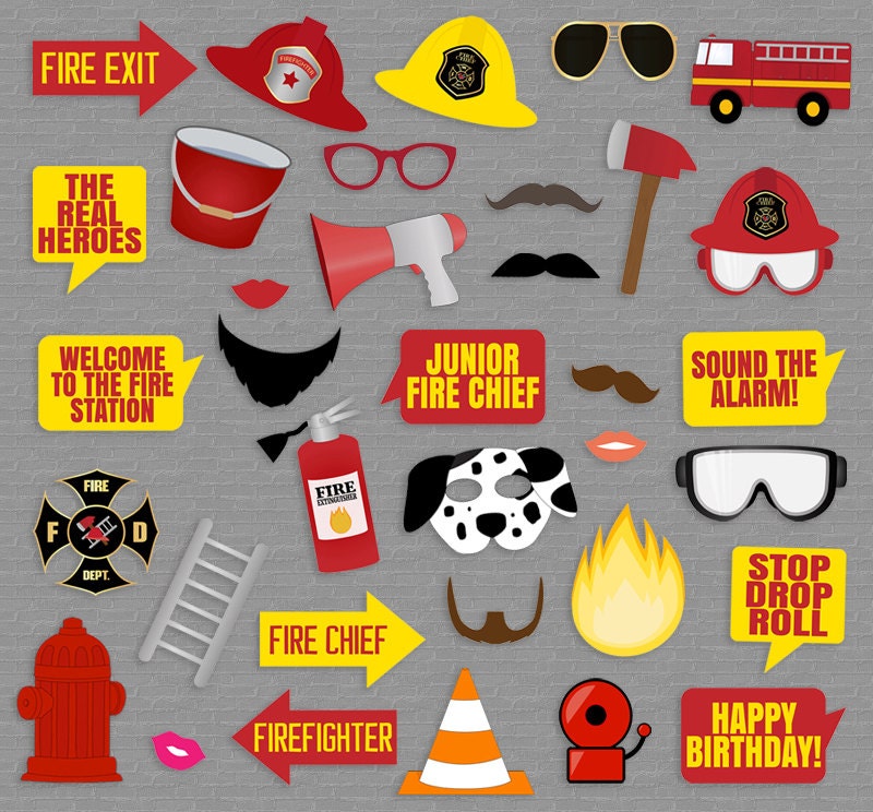 35 Firefighter party printable photo booth props fireman