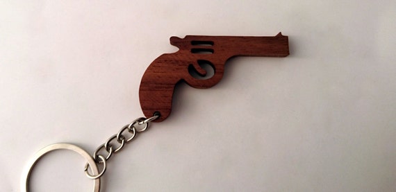 Wooden Gun Keychain Walnut Wood Revolver Keychain