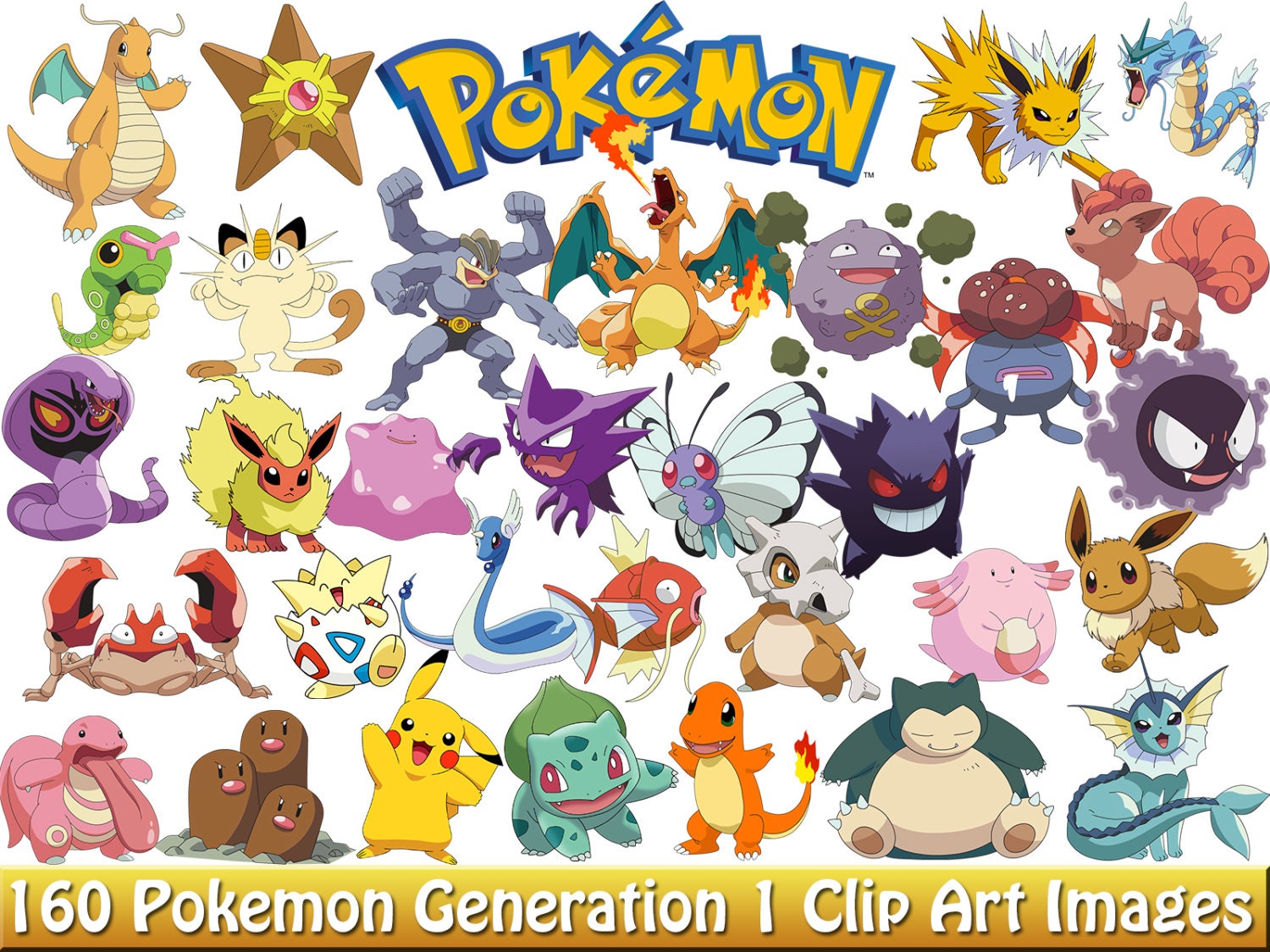 160 Pokemon Gen 1 Characters clipart images / Clip by Pogoclips