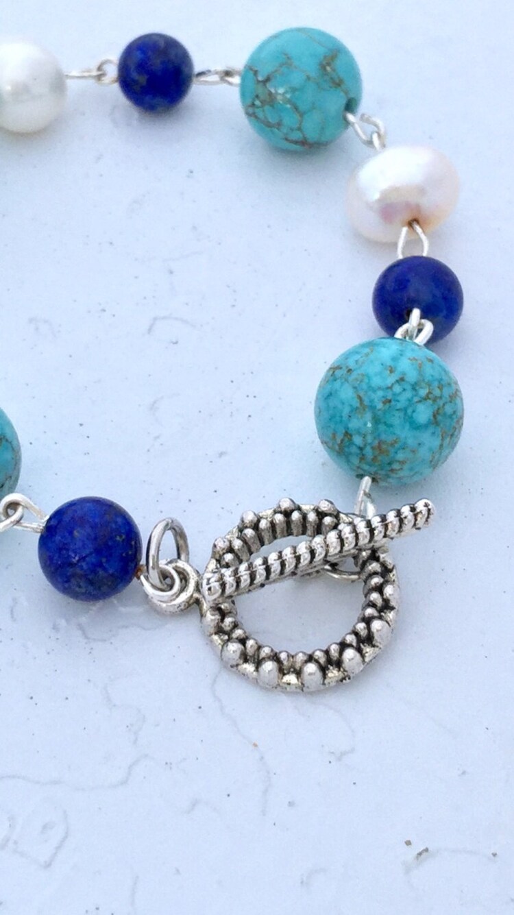 Lapis Lazuli Turquoise fresh water pearls by MyLittleKarma on Etsy