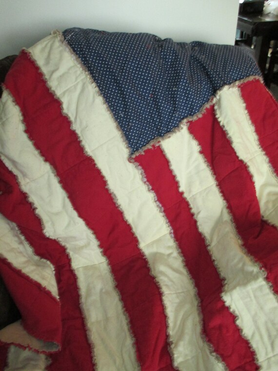 American Flag rag quilt throw