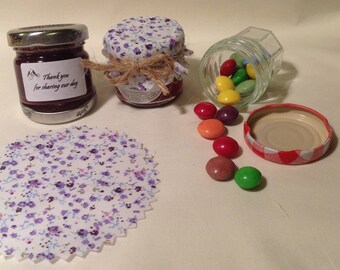 50 X jam Wedding favour lid top covers by PoshtopsStore on Etsy