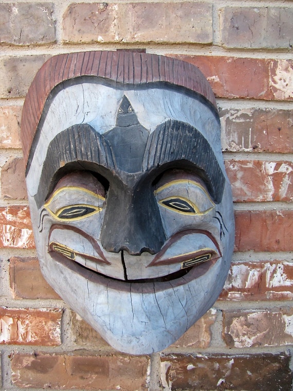 Vintage Inuit Tribal Raven Wooden Mask/ Hand Carved and Hand