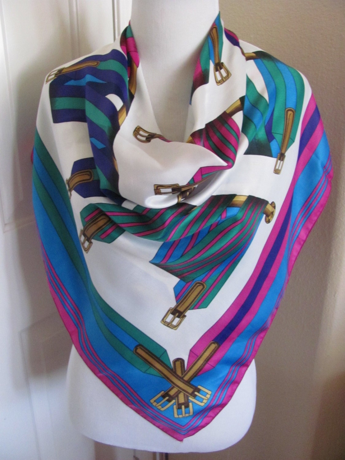 Beautiful Large Colorful Silk Scarf // 34 Inch 88cm