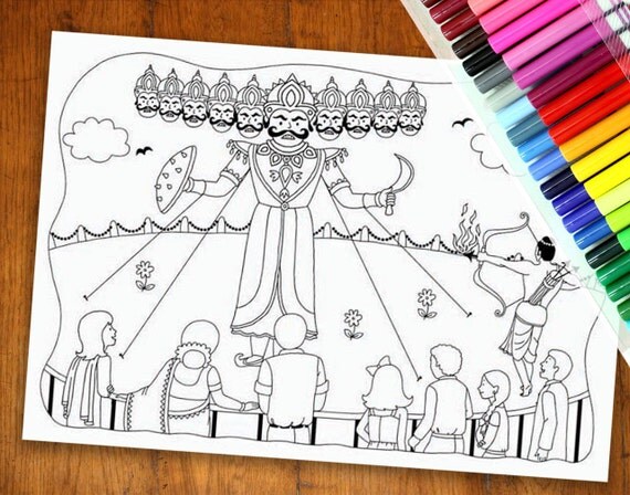 Items similar to Dussehra colouring page, Diwali colouring page ...