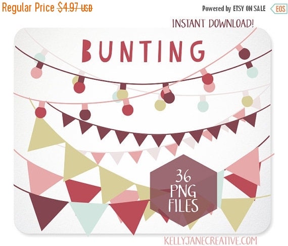 Birthday Sale Bunting Clipart & String of Lights by KellyJSorenson