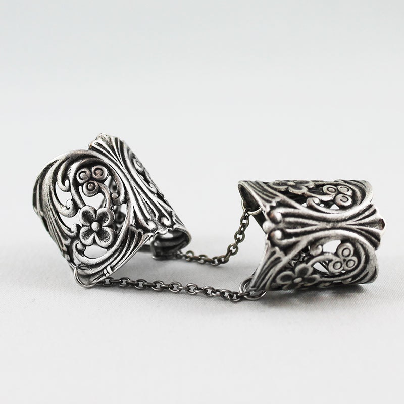 Silver Finger Armor Knuckle Ring Adjustable Double Ring