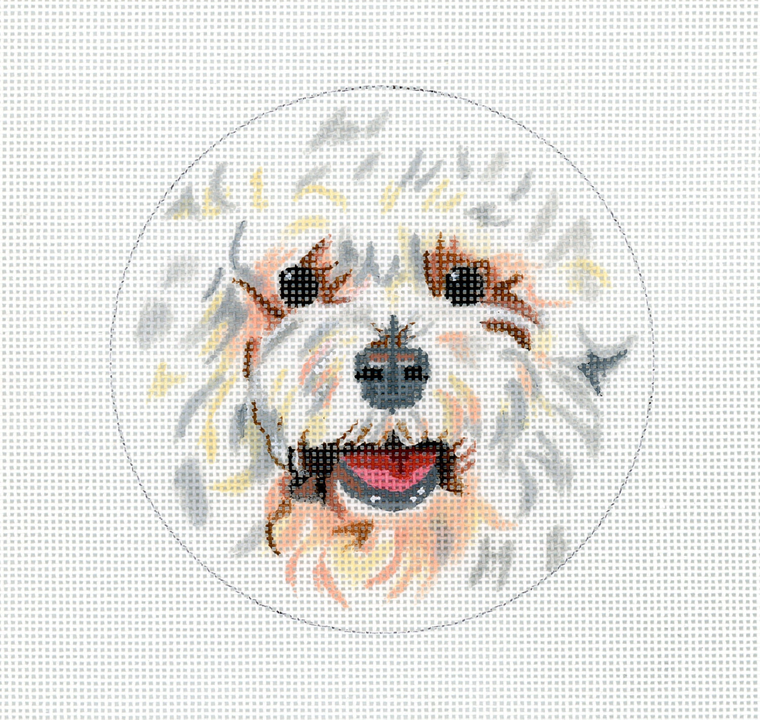 Needlepoint Handpainted Dog Canvas Bichon Frise Face Purse