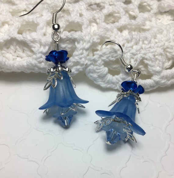 Free Shipping Faith Blue Lucite Flower Earrings Lucite