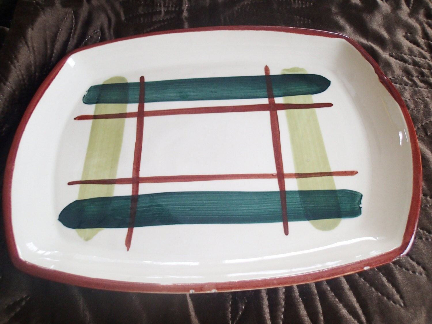 Mid Centjury ‘Gay Plaid’ Blair Serving Platter Decorated by Hand, Blair ...