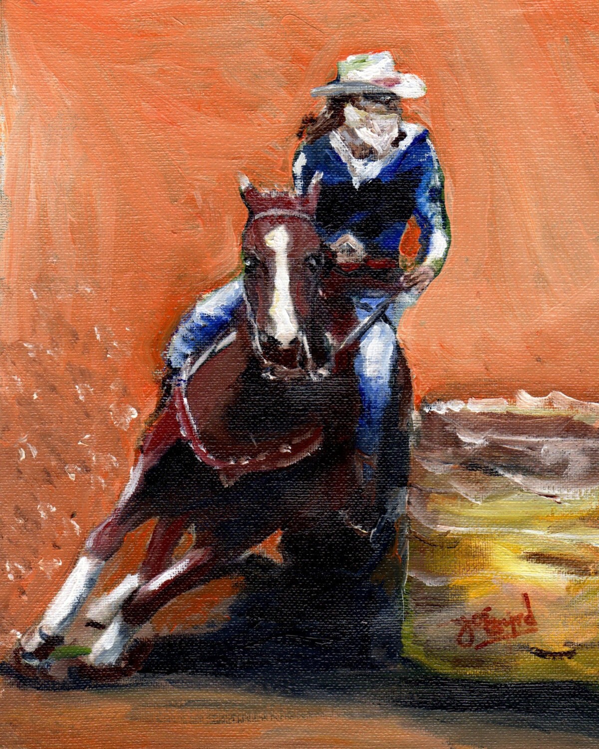 Original oil Painting Reprint Rodeo Barrel Racing Rodeo art