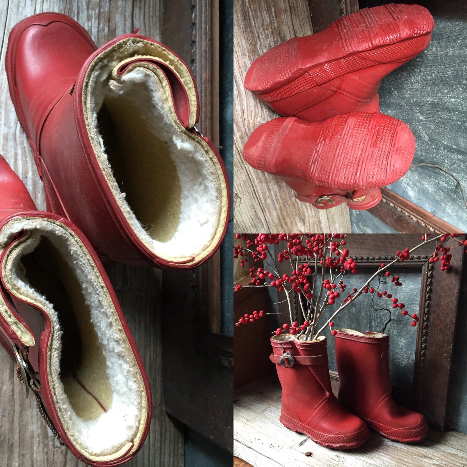 Red Vintage Overshoe Galoshes / Vintage Fleece Lined by Untried