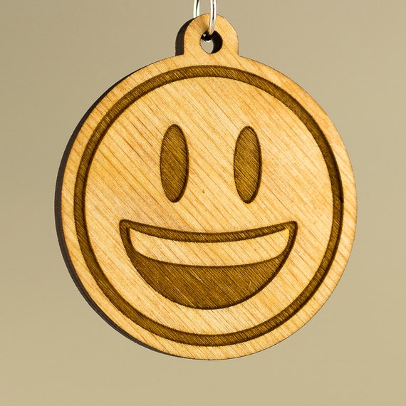 Smiley Face Emoji Wooden Keychain Smiling Emoji by LadyMaggies