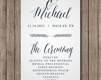 Items similar to Printable front and back Wedding Program and Thank You ...