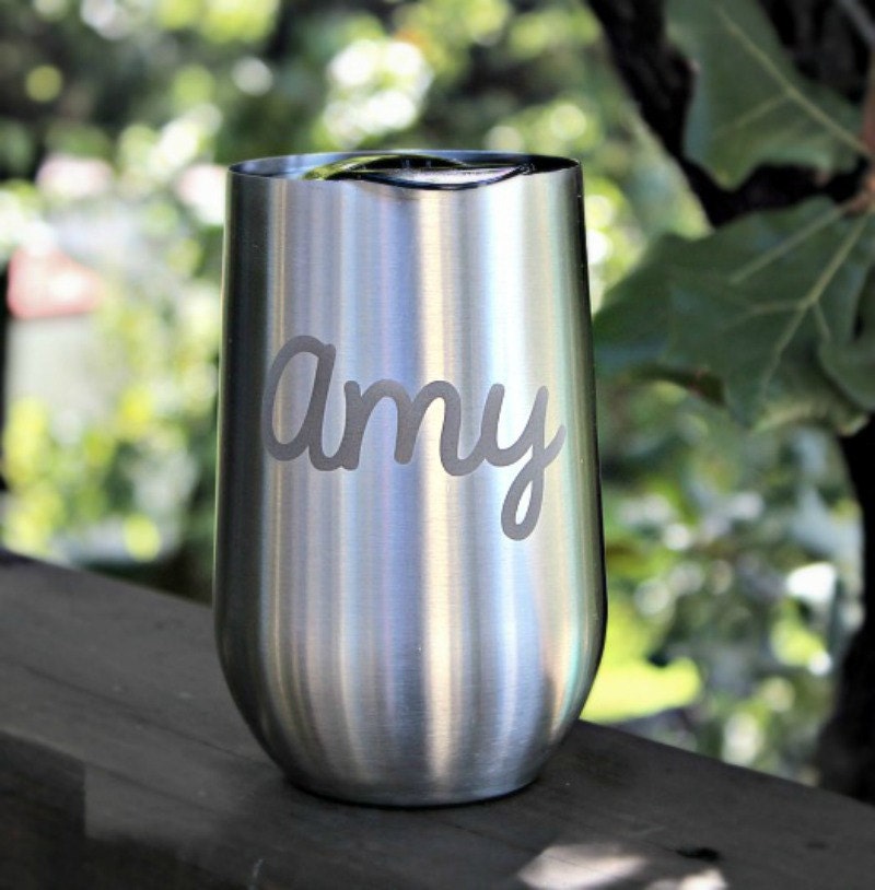 Personalized Engraved Stemless Wine Glass Stainless Steel