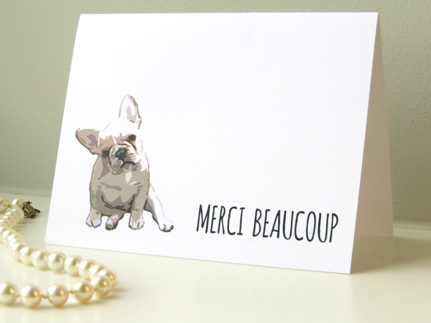 Adorable French Bull Dog Merci Beaucoup Thank You Card Set
