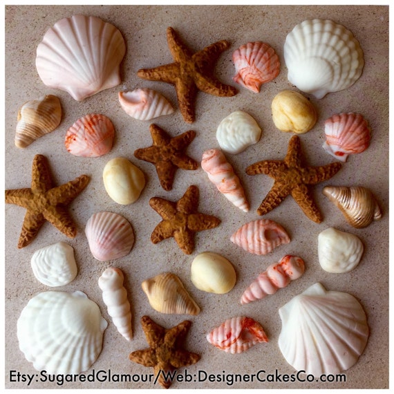 Fondant Edible Seashells for DIY Beach Wedding Cake Choice of