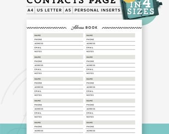 Personal Contact Page Printable INSTANT DOWNLOAD Wonderful