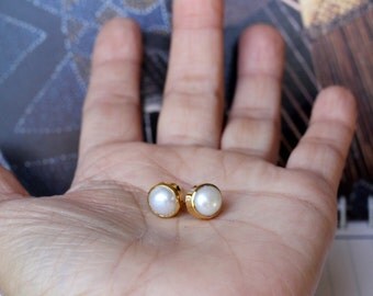 Bezel set pearl | Etsy