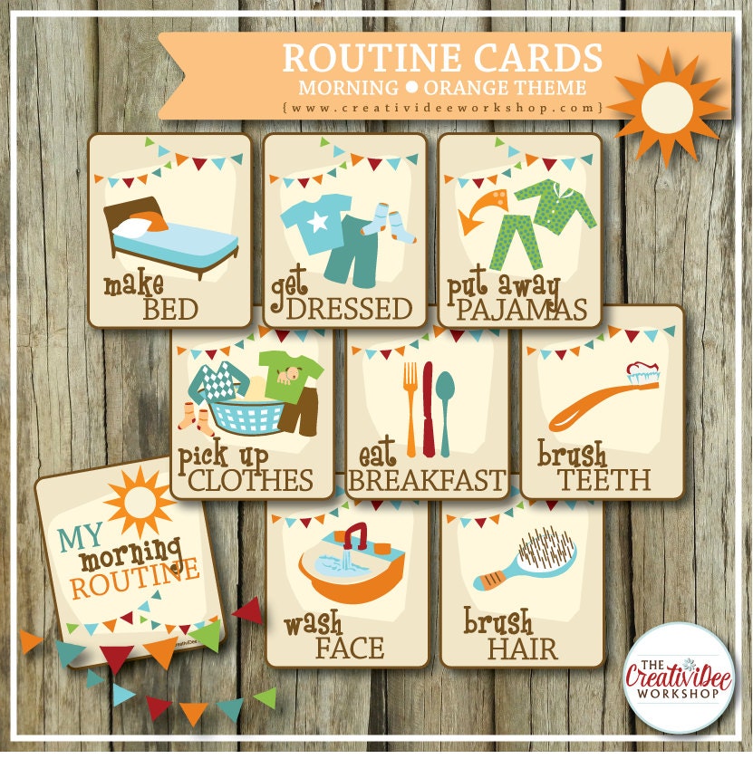 Morning Routine Cards 9 Printable Routine by CreativiDeeWorkshop