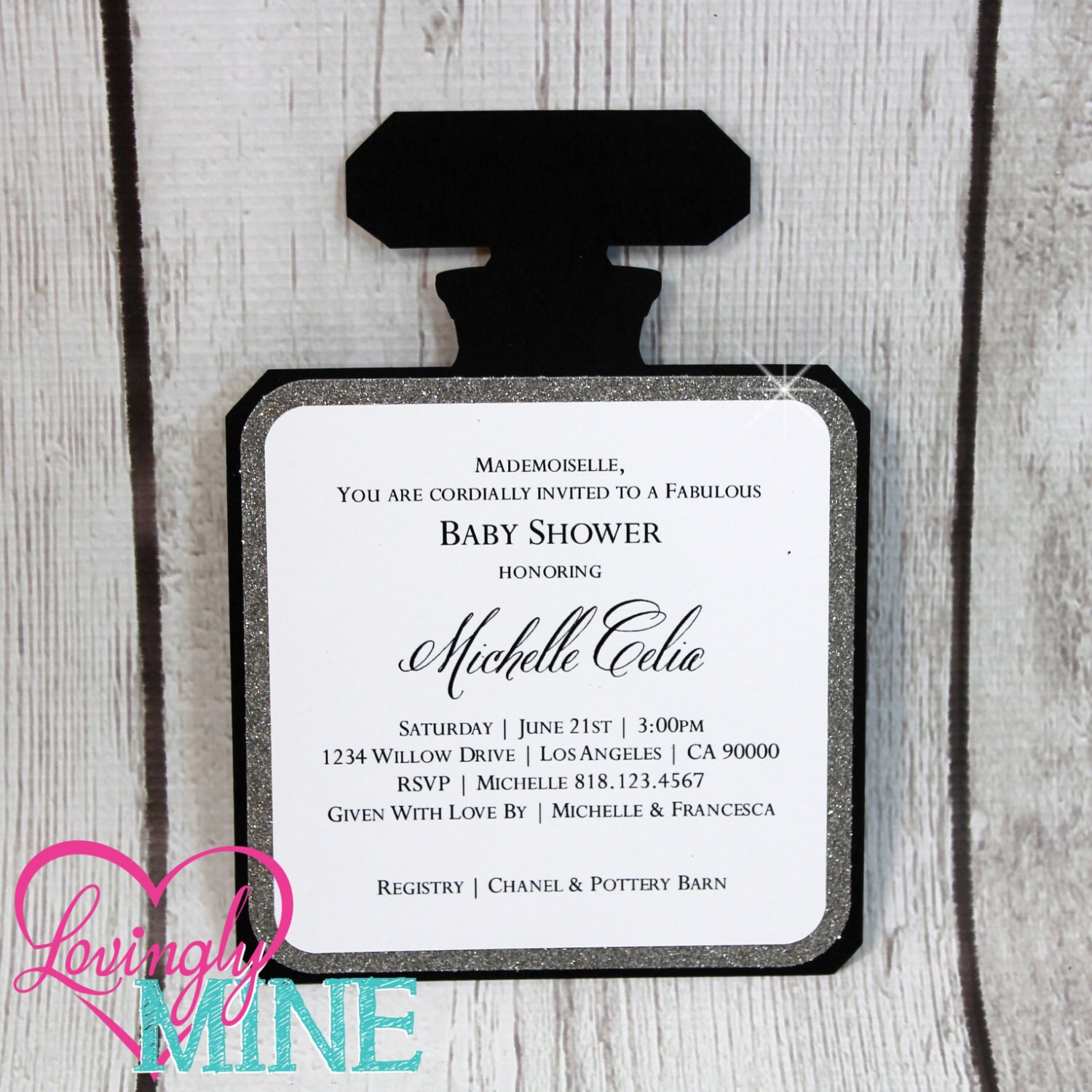 Invitations Perfume Bottle Shape Invitations in Black