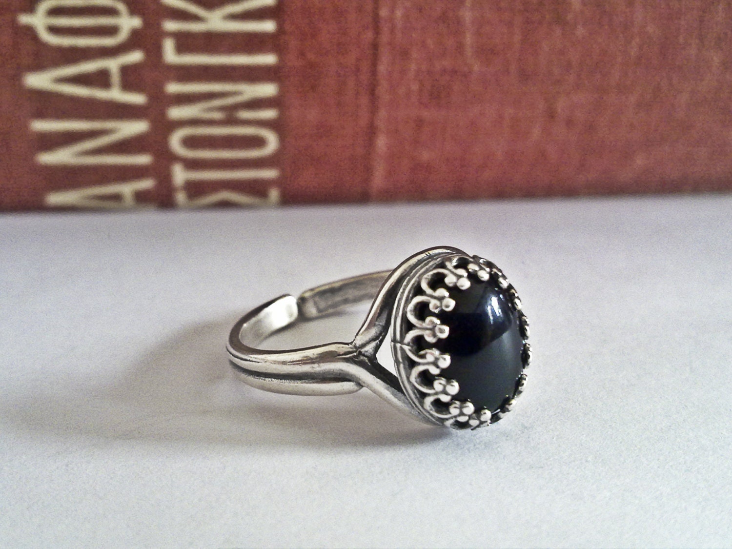 Black Onyx Ring Black Stone Ring Onyx Jewelry by ApplebiteJewelry