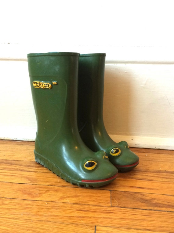 Adorable Wellipets Frog Boots Children Green water rubber