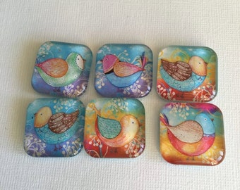 Items similar to Bird Magnets -Winter Birds - Glass Tile Magnet Set on Etsy