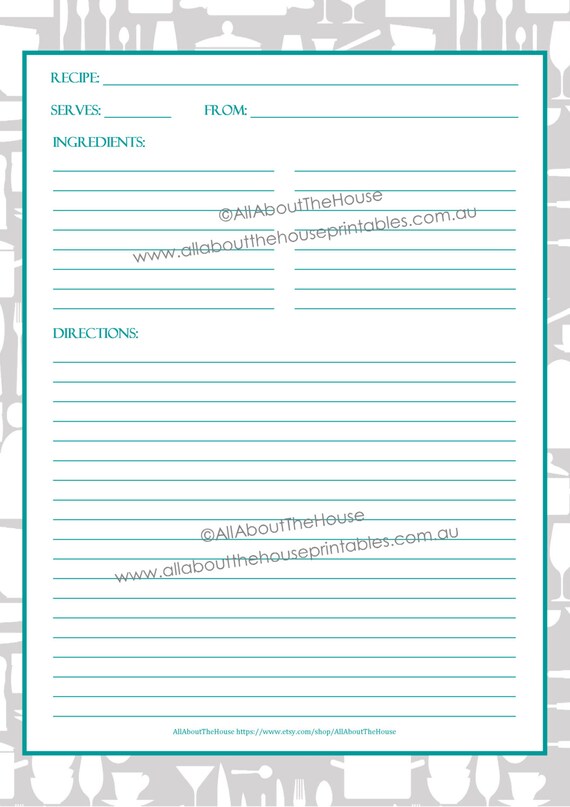 EDITABLE recipe card recipe sheet Printable Editable PDF