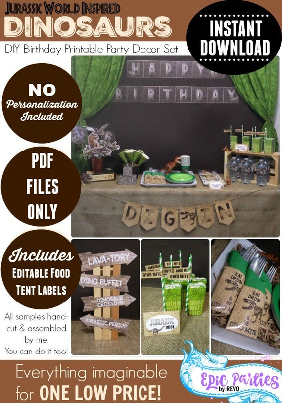Jurassic World Inspired | Dinosaur Party Printable | Dinosaur Birthday ...