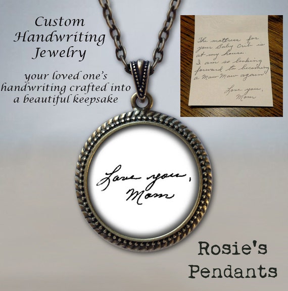Custom Handwriting Necklace Handwriting Jewelry By Rosiespendants