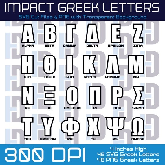 Impact Greek Digital Alphabet Instant Download PNG & SVG