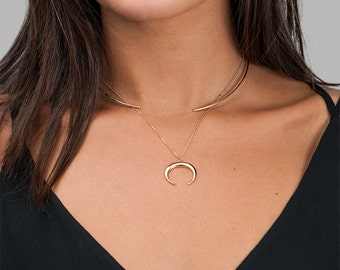 Gold moon necklace | Etsy