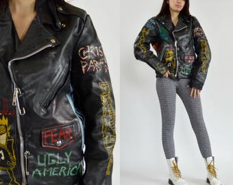 Punk leather jacket | Etsy