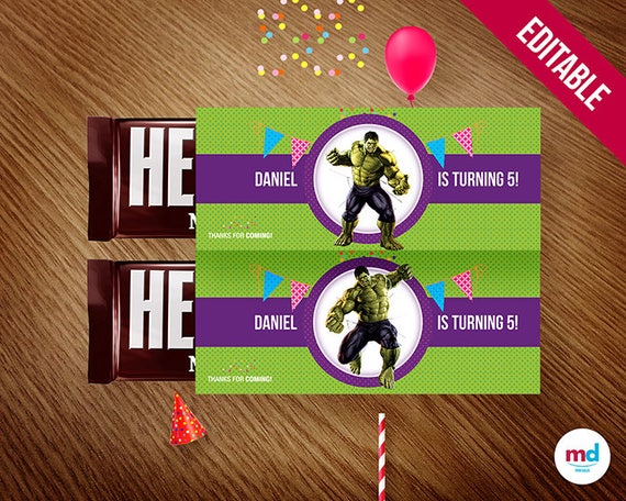 HULK Candy Bar Wrapper Hulk Birthday Party Theme Decoration