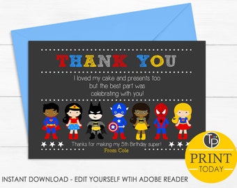 SUPERHERO Thank you Card GIRL Superhero Thank you Birthday