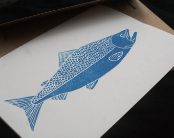 Fish linocut | Etsy