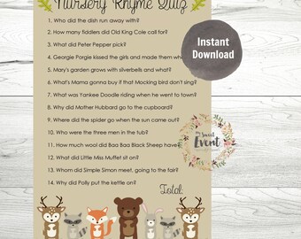 Nursery Rhyme Quiz Baby Shower Game Navy Blue