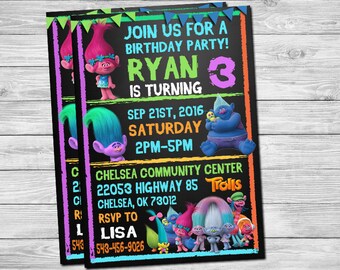 Trolls invitation | Etsy