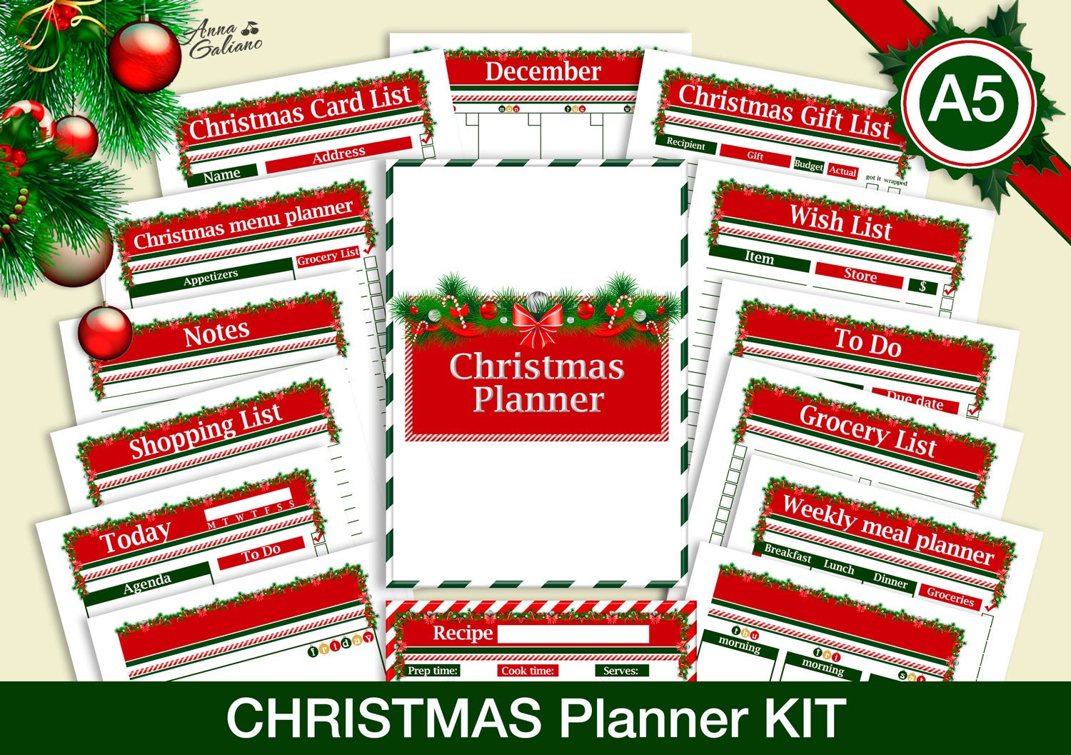 Christmas Planner Kit A5 Printable Inserts Holiday Planner