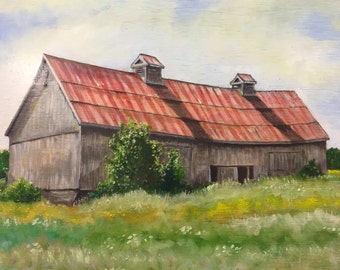 Barn oil painting | Etsy