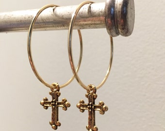 Cross hoop earrings | Etsy