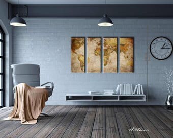 3 panel world map | Etsy