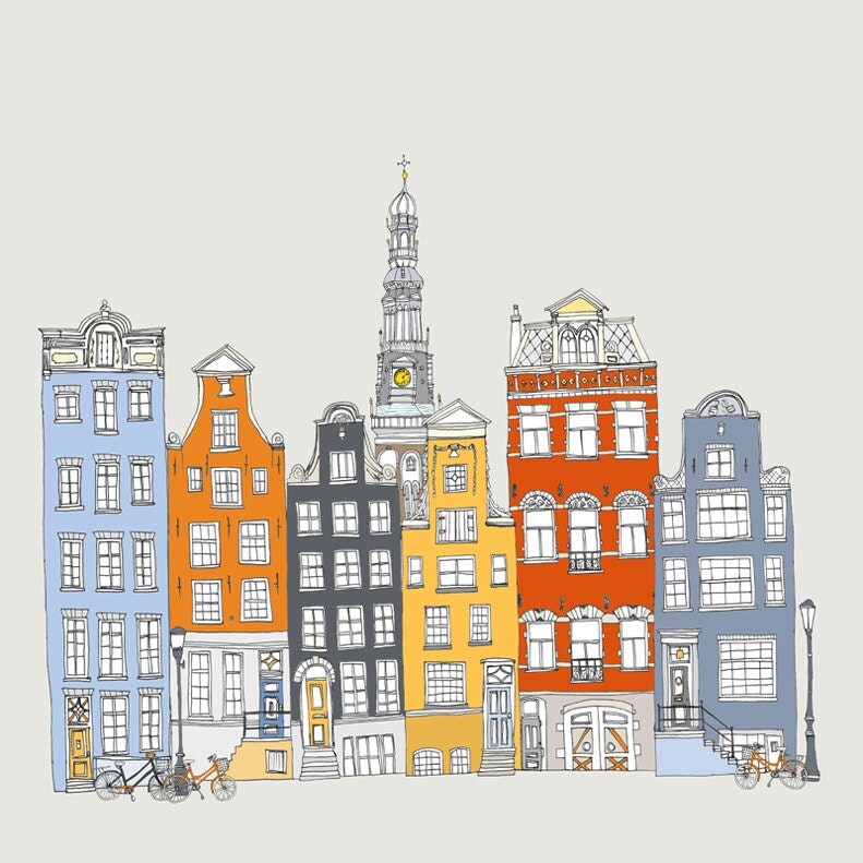 colourful illustrated cityscape prints and by helenacarrington