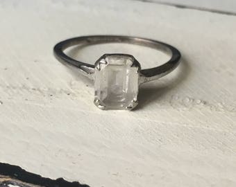 Silver Art Deco Engagement Ring Vintage Wedding Ring