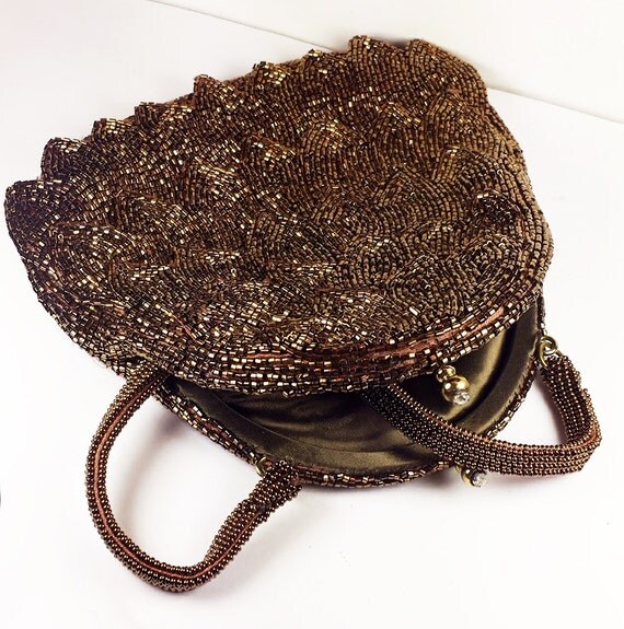 Vintage Beaded Richere walborg Purse in Copper with Rhinestone