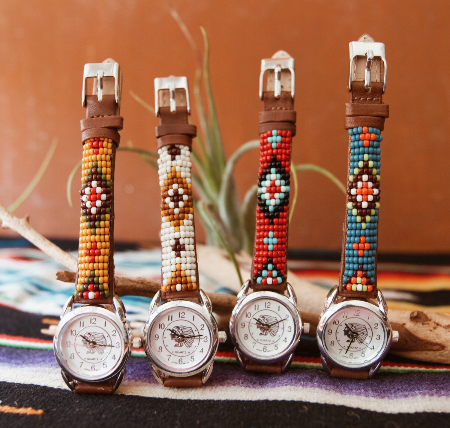 BLW-16 Native American inspired hand-beaded genuine leather