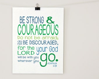 Be Strong And Courageous Print Joshua 1 9 Bible Verse Sign