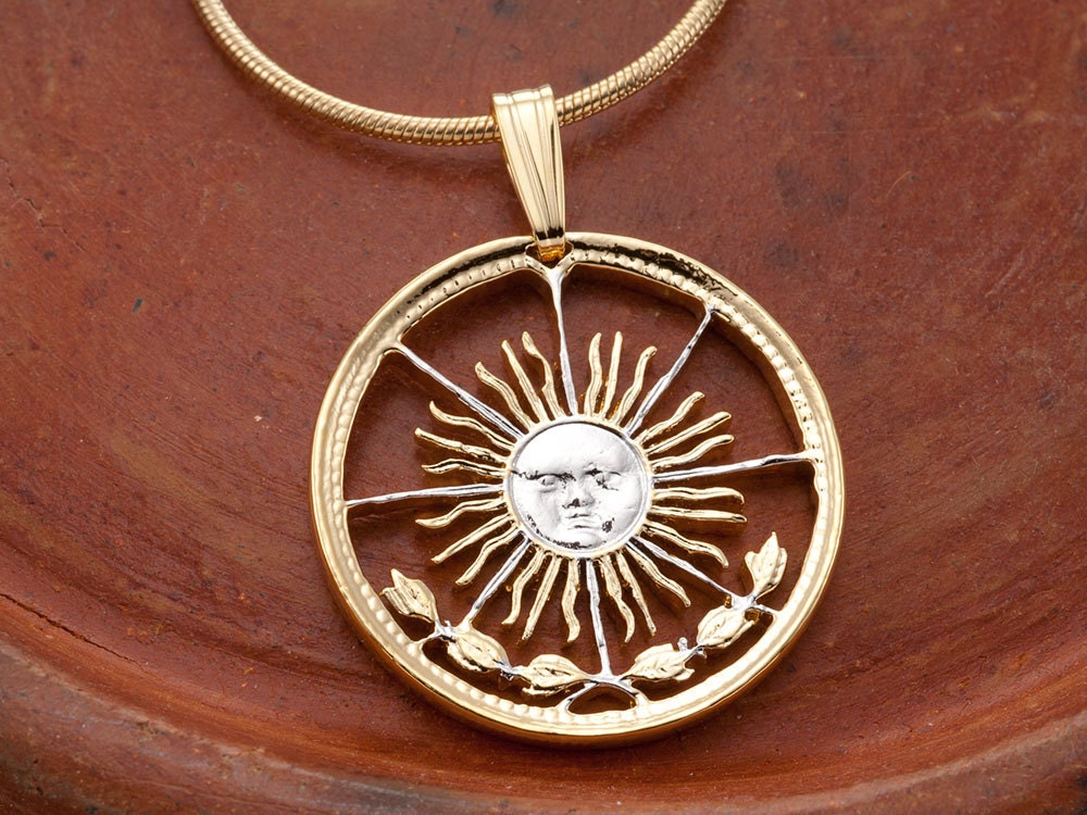 Sun Pendant and Necklace Jewelry Argentina 5 Peso Sun Coin
